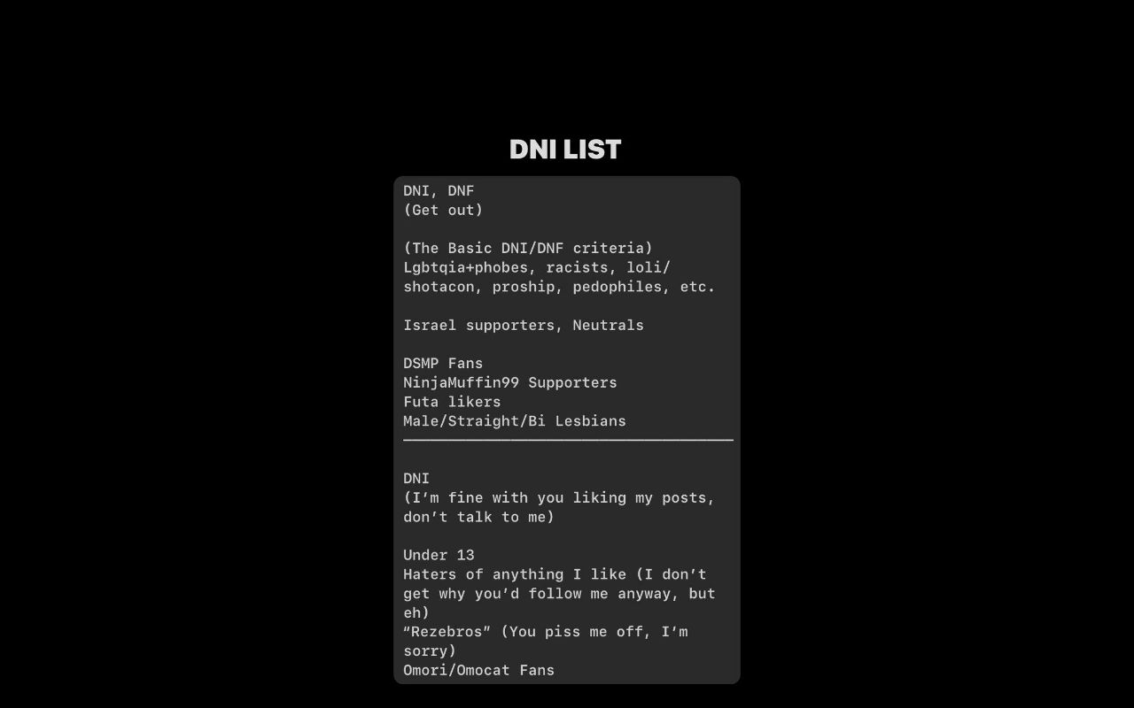 DNI/DNF list